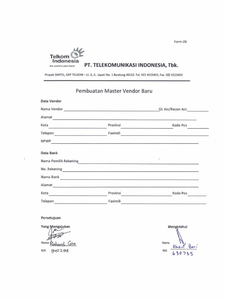Form Vendor Telkom | PDF