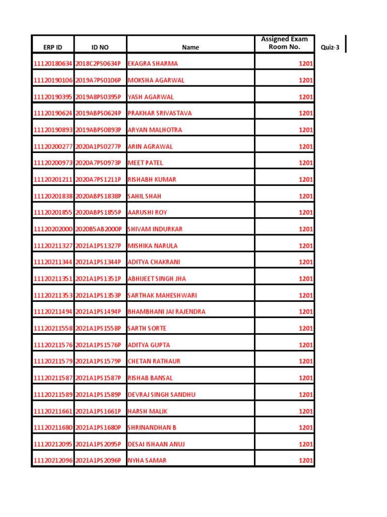 Assigned Exam Room and Student Details | PDF