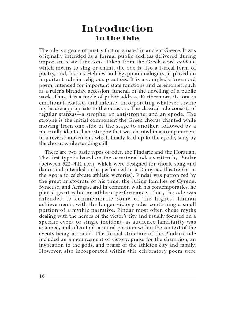Introduction to the Ode: Types & History | PDF | Horace | Poetry