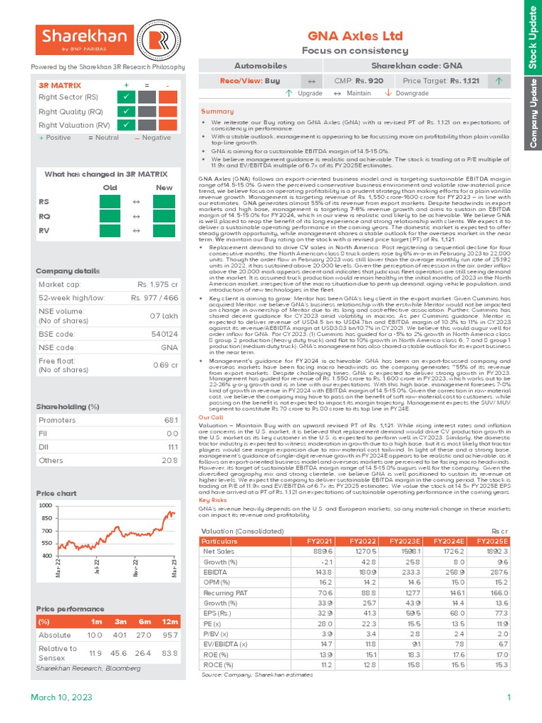 GNA Axles Stock Update: Buy Rating | PDF | Valuation (Finance ...