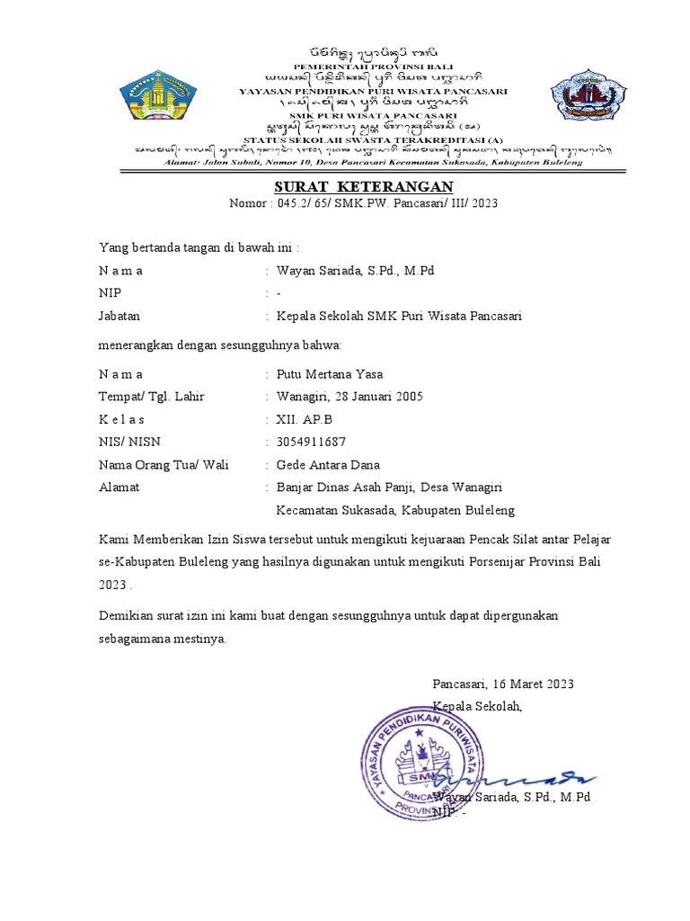 Surat Keterangan Siswa Aktif | PDF