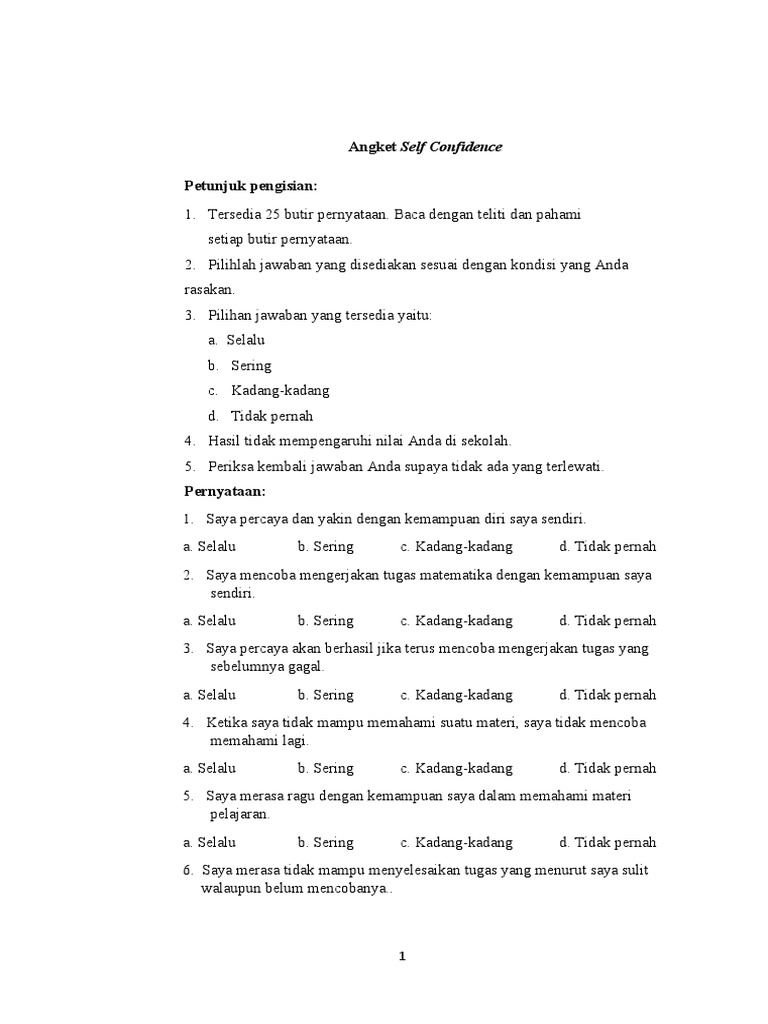 Angket Self Confidence | PDF