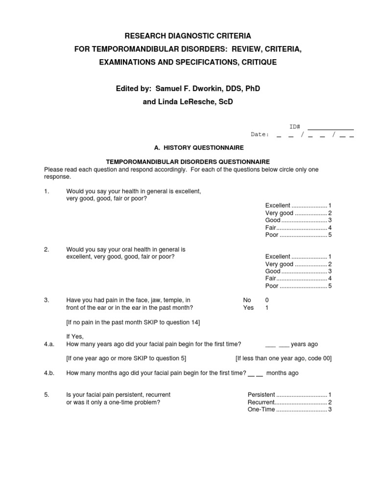 RDC TMD Patient History Questionnaire Formatted 8 04 07 | PDF | Race ...