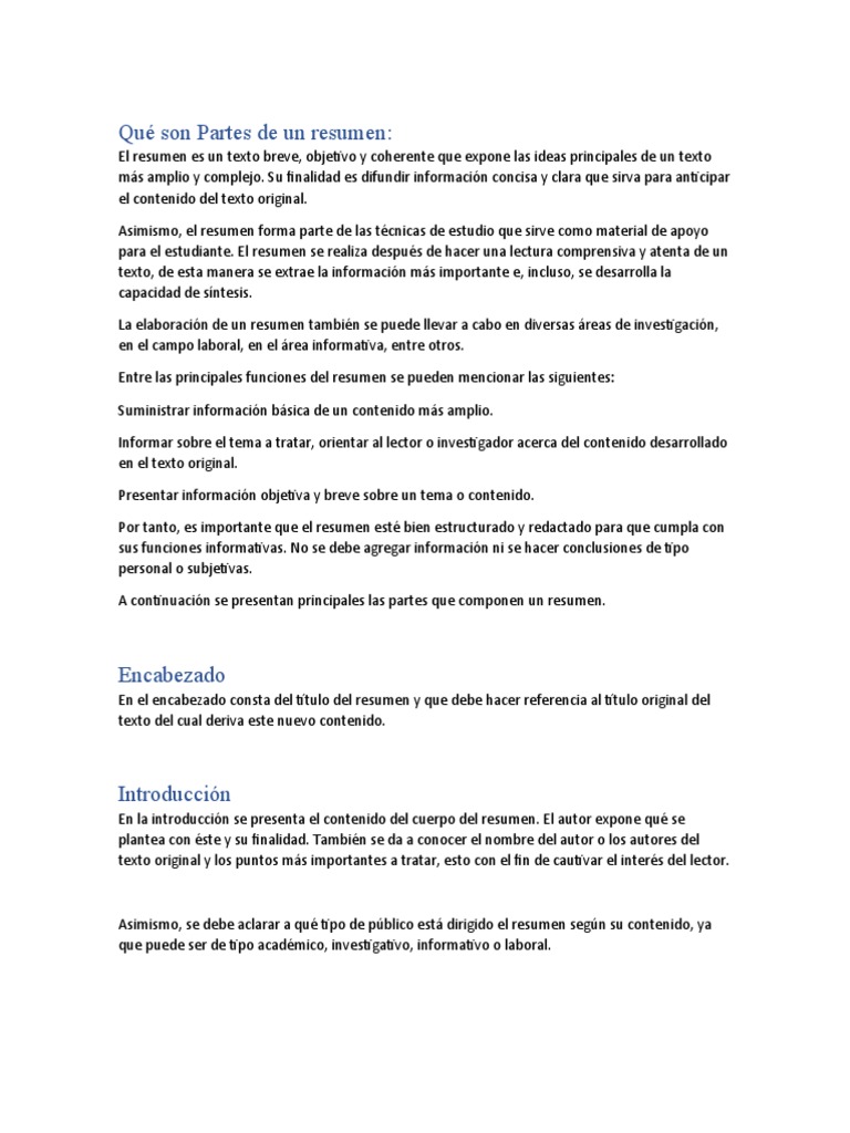 Partes Esenciales de un Resumen | PDF | Información