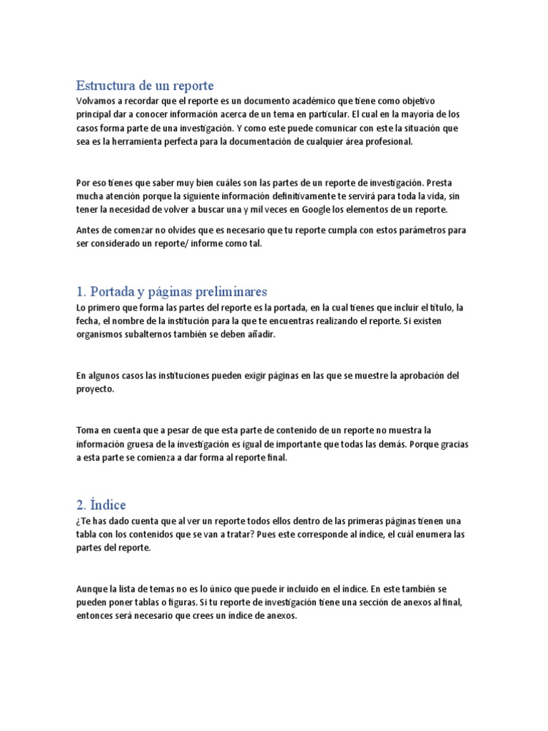 Partes de Un Reporte | PDF | Ciencia cognitiva