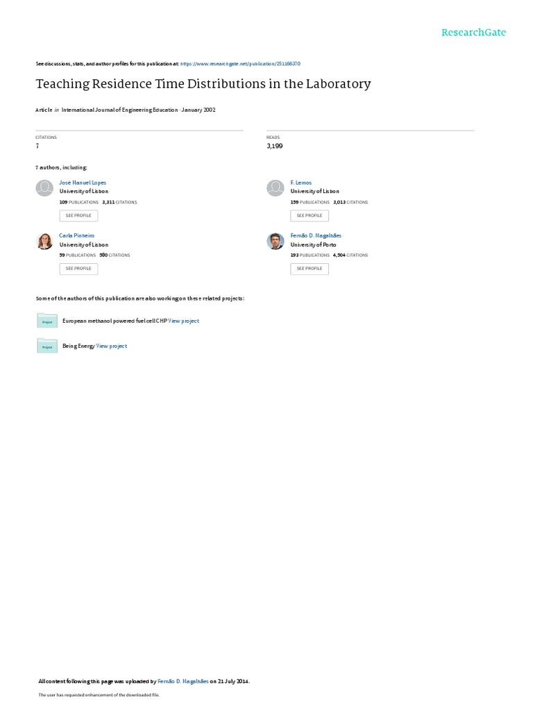 Teaching Residence Time Distributions in The Labor PDF | PDF | Chemical ...