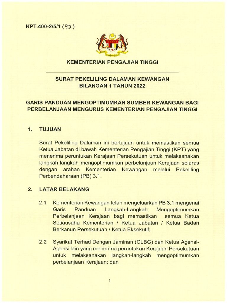 Surat Pekeliling Dalaman Bilangan 1 Tahun 2022 | PDF