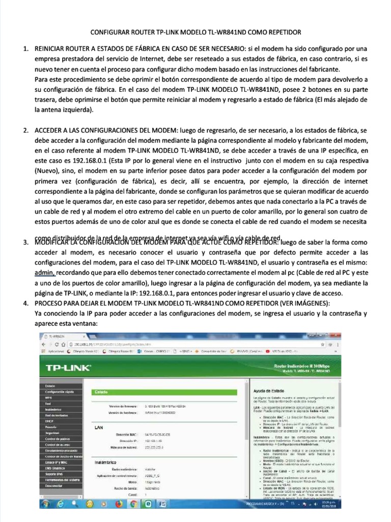 PDF Configurar Router TP Link Modelo TL wr841nd Como Repetidor ...