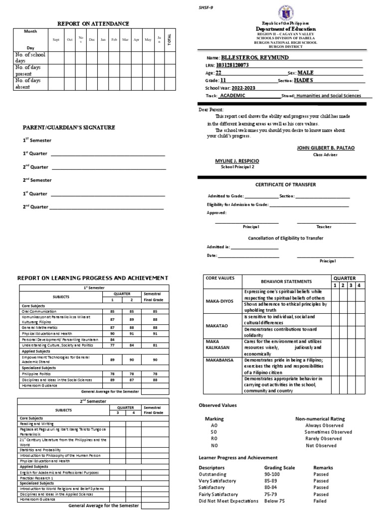 Report Card | PDF | Science | Learning