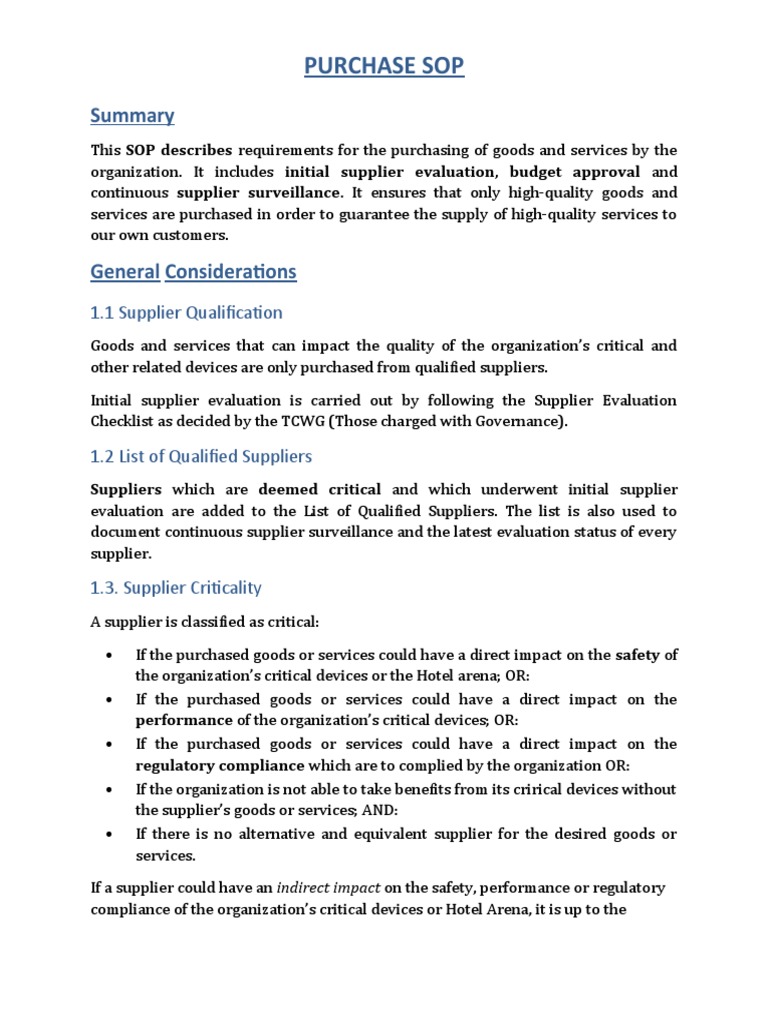 Sop Purchasing | PDF | Evaluation | Economies
