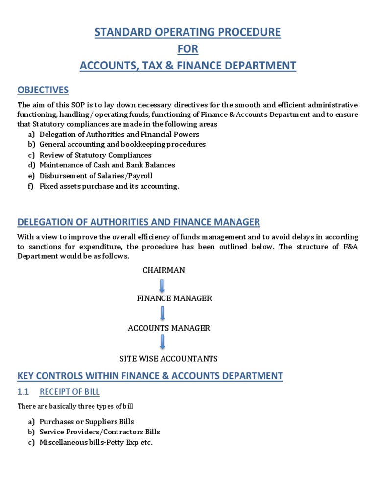 Sop Accounts and Finance | PDF | Invoice | Payments