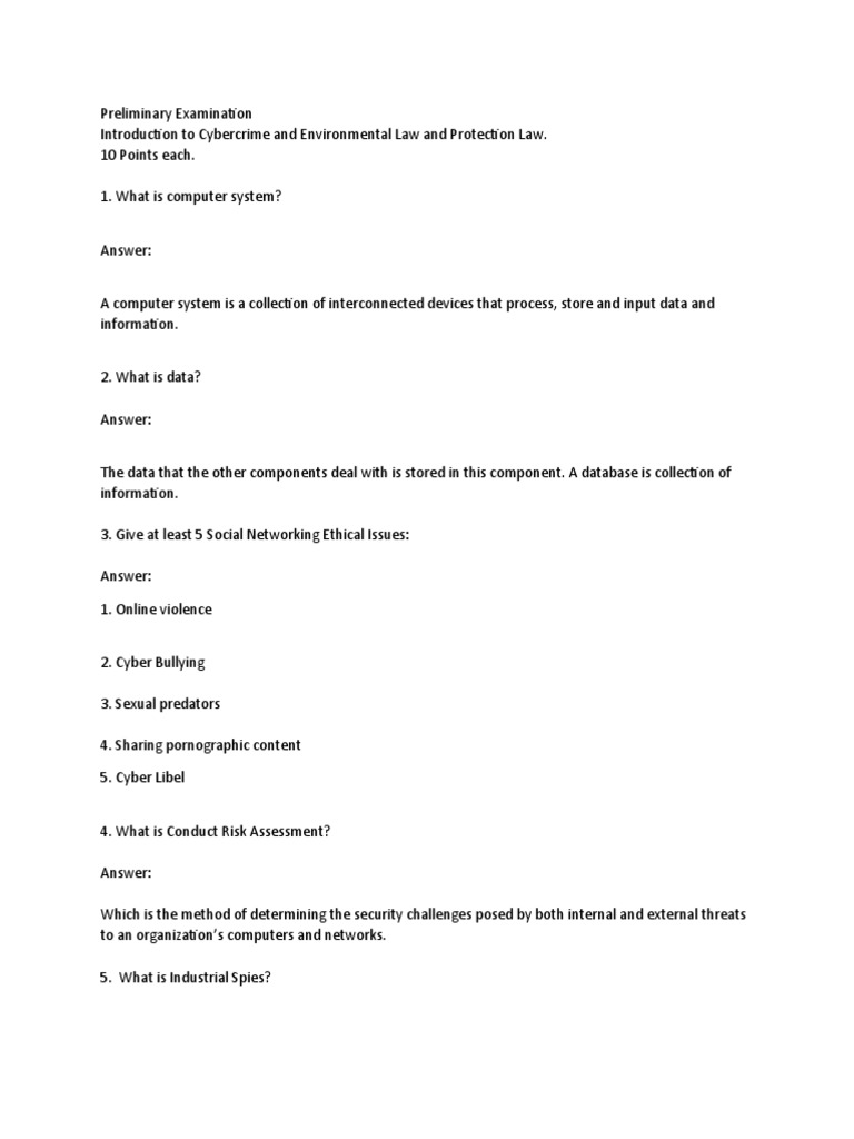 Preliminary Examination Question Intro To Cybercrime | PDF | Security Hacker | Security