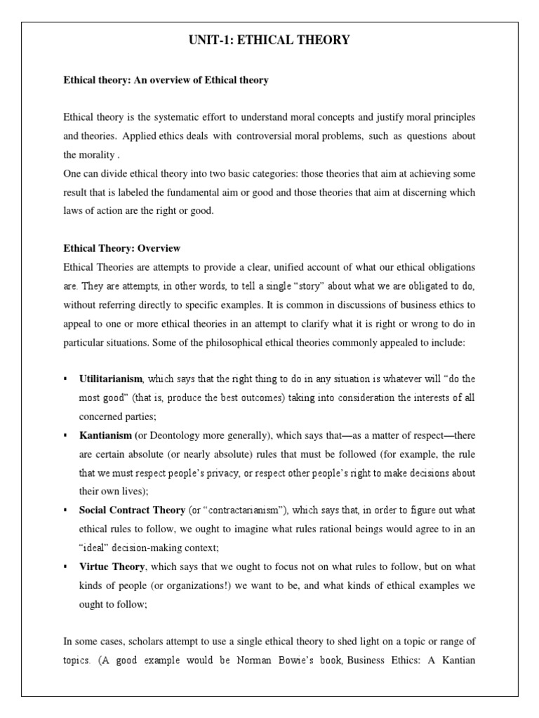 Unit-1: Ethical Theory | PDF | Applied Ethics | Social Institutions