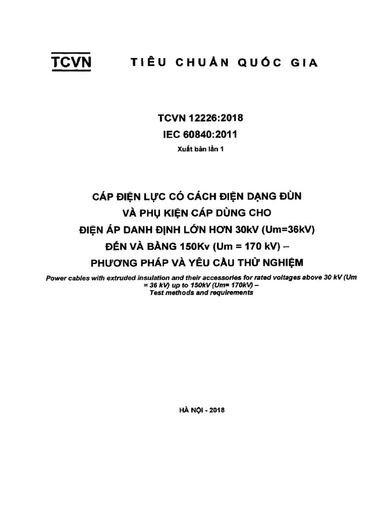 TCVN 12226-2018-Cap-Dien-Luc-Co-Cach-Dien-Dang-Dun | PDF
