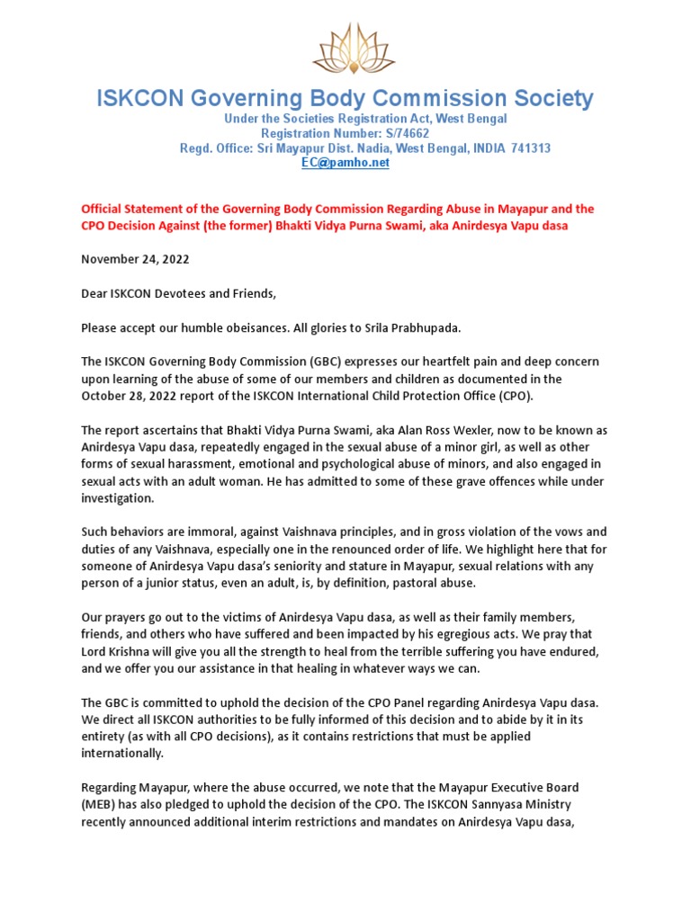 Official GBC Statement On Abuse in Mayapur CPO Decision Re BVPS .Doc-1 ...