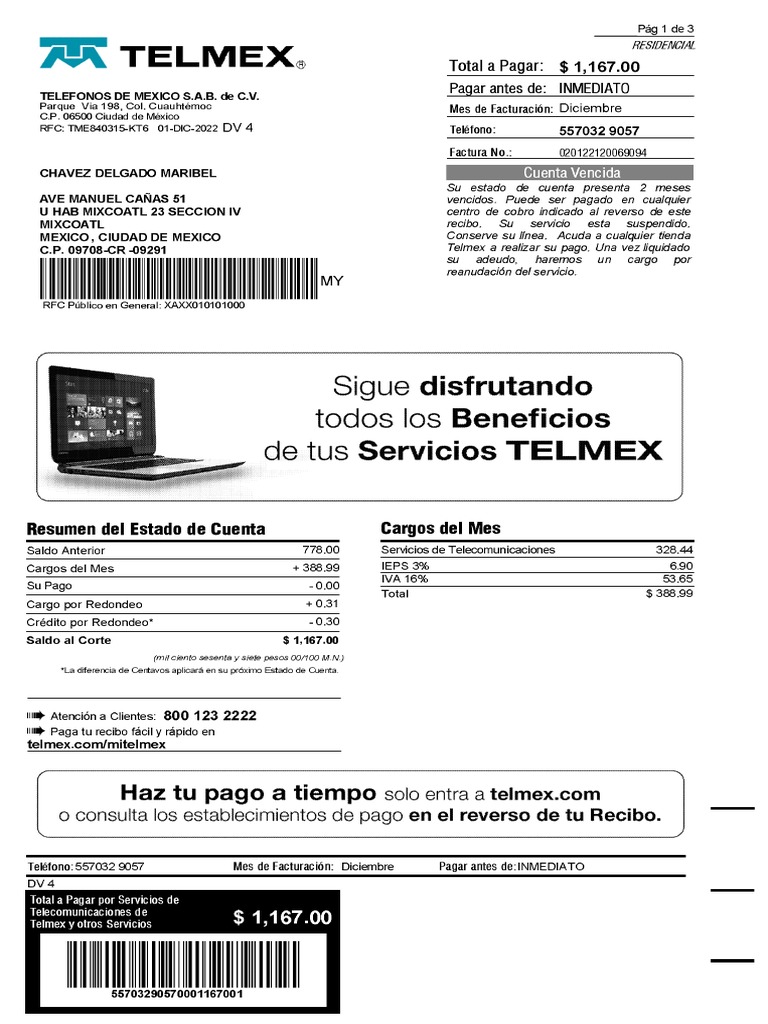 Recibo Telmex | PDF