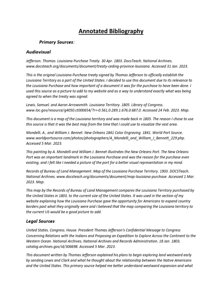 Annotated Bibliography - Copy 1 | PDF | Louisiana Purchase | Thomas Jefferson