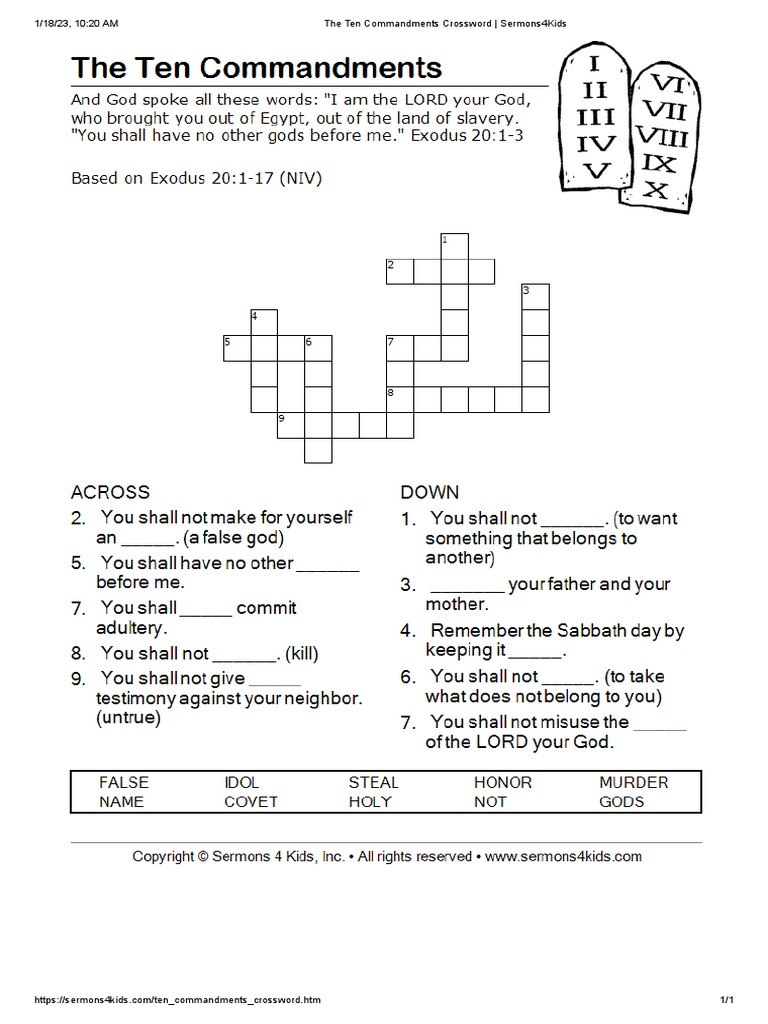 The Ten Commandments Crossword | PDF