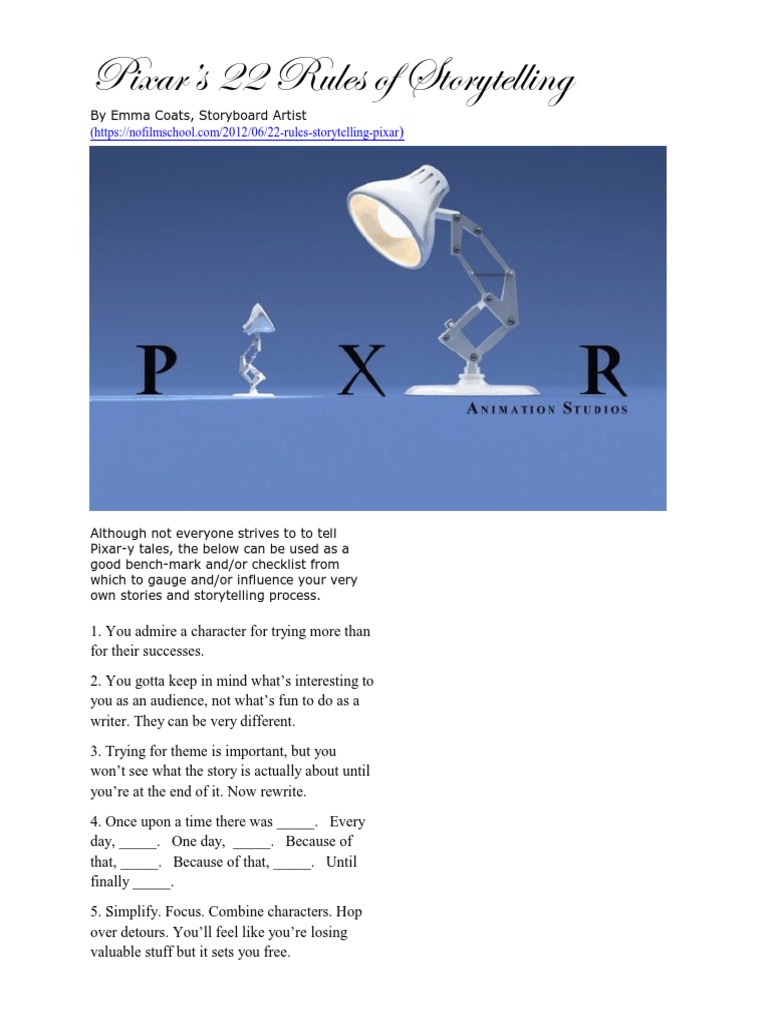 Pixars 22 Rules of Storytelling PDF | PDF