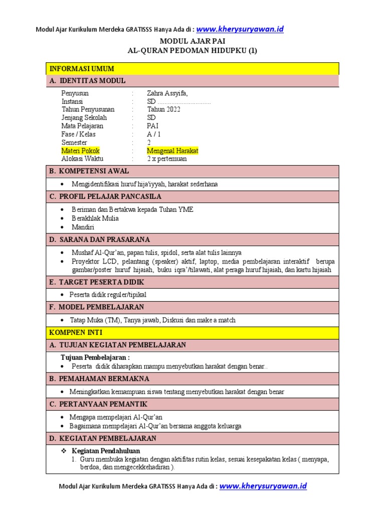 Modul Ajar PAI SD Kurikulum Merdeka | PDF | Sains & Matematika | Agama ...