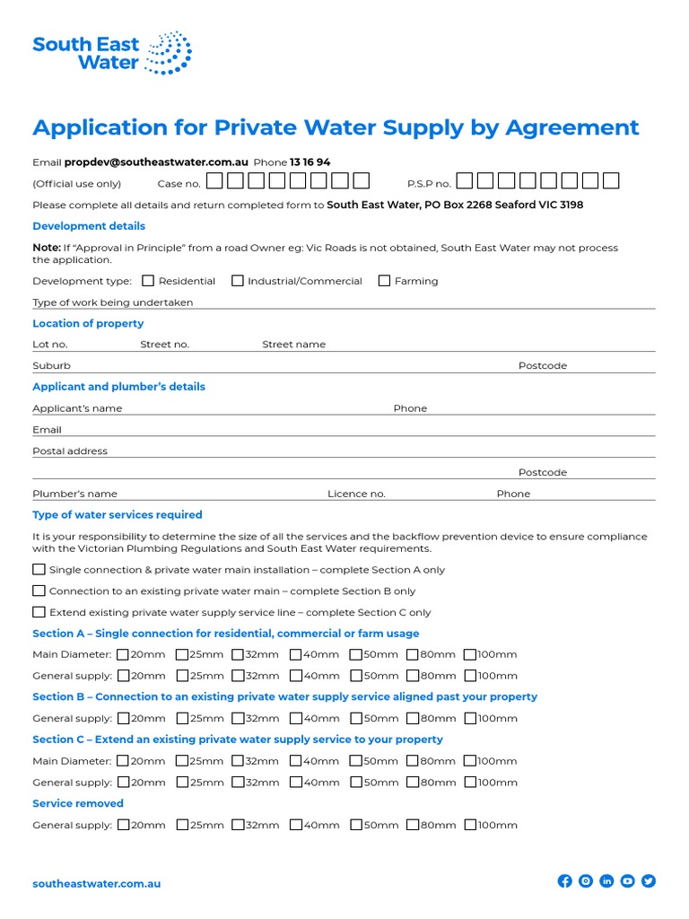 Application Private Water Supply by Agreement Form 2022 | PDF | Privacy ...