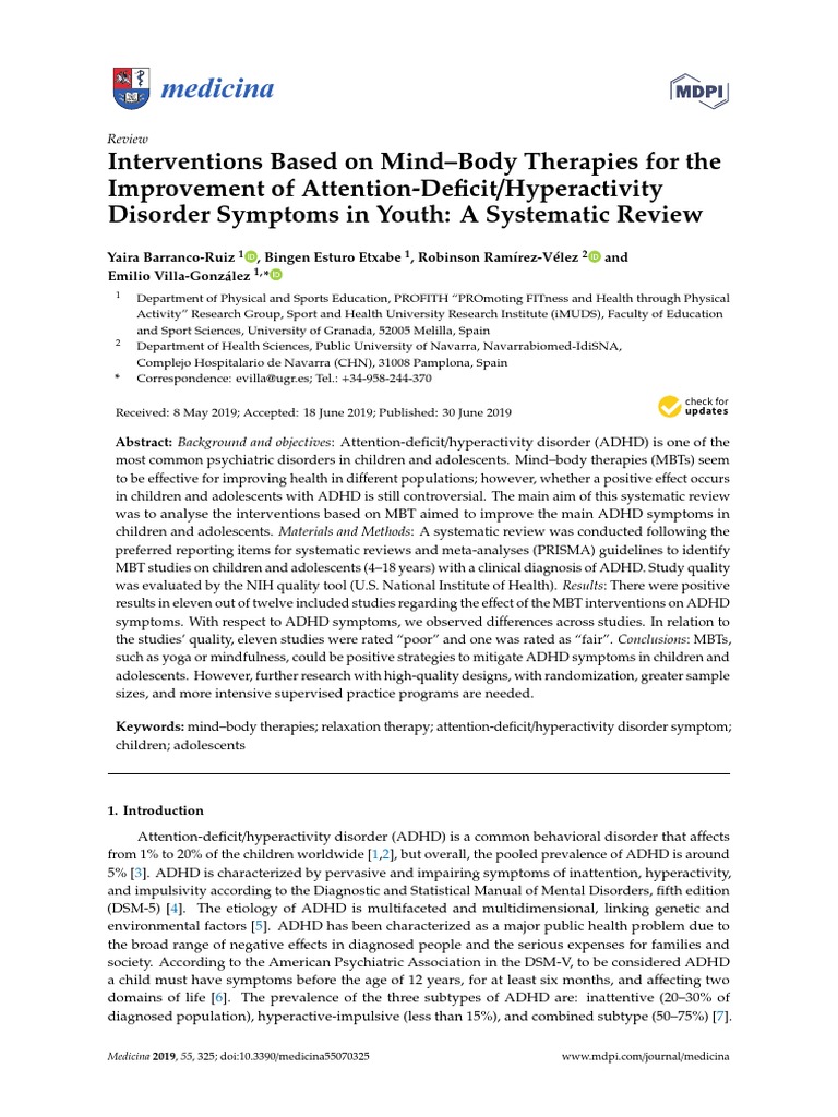 Barranco-Ruiz (2019) - Interventions Based On Mind-Body Therapies | PDF | Attention Deficit ...