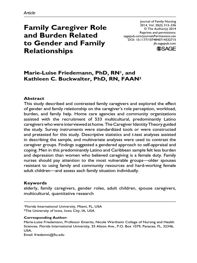 Family Caregiver Role and Burden Related To Gender and Family ...