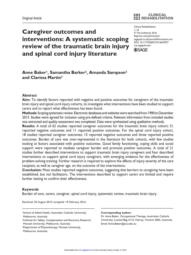Caregiver Outcomes and Intervention - A Systematic Scoping Review of ...