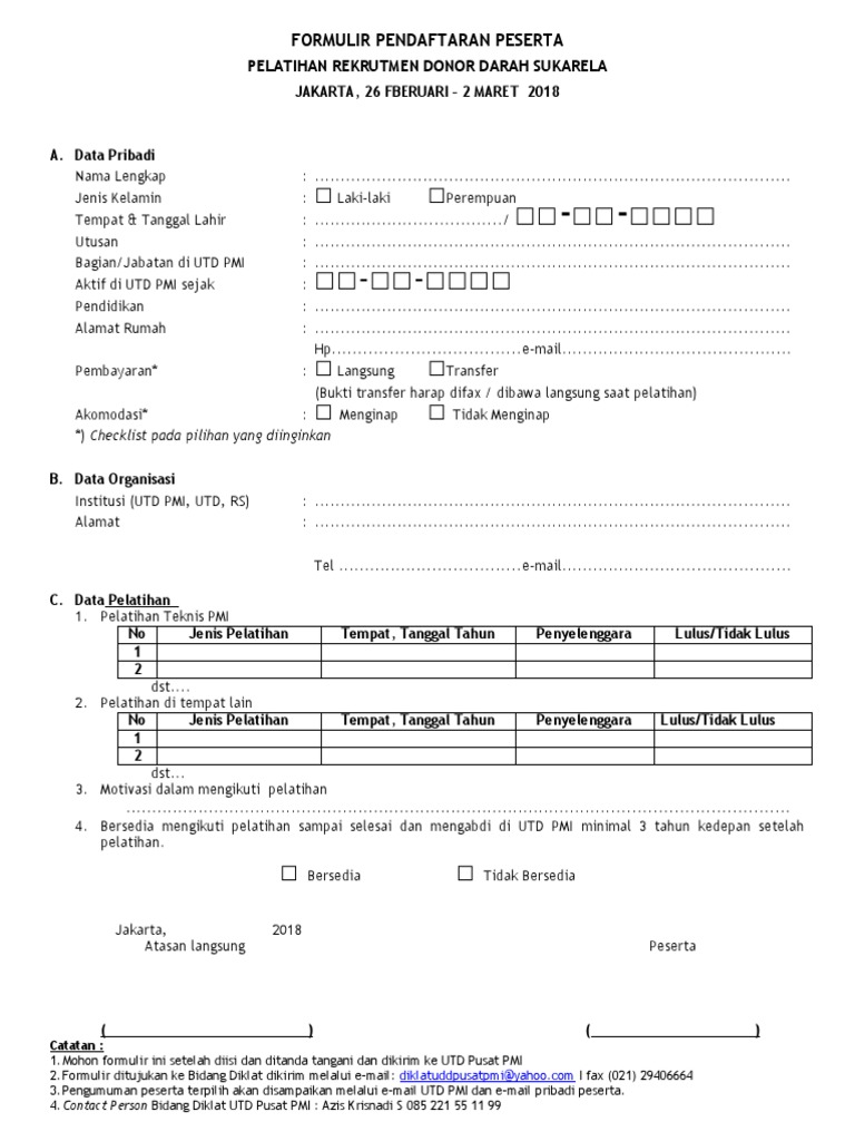 Rekrutmen Sukarelawan Donor Darah: Formulir Pendaftaran Pelatihan di ...