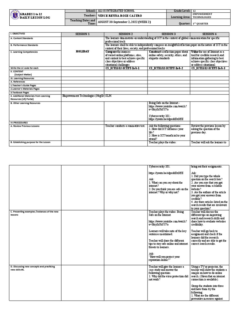 DLL Week 2 Empowerment Technologies | PDF | Educational Technology | Learning