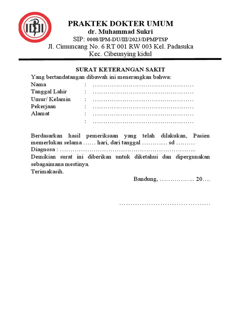 Contoh Surat Keterangan Sakit Dokter | PDF