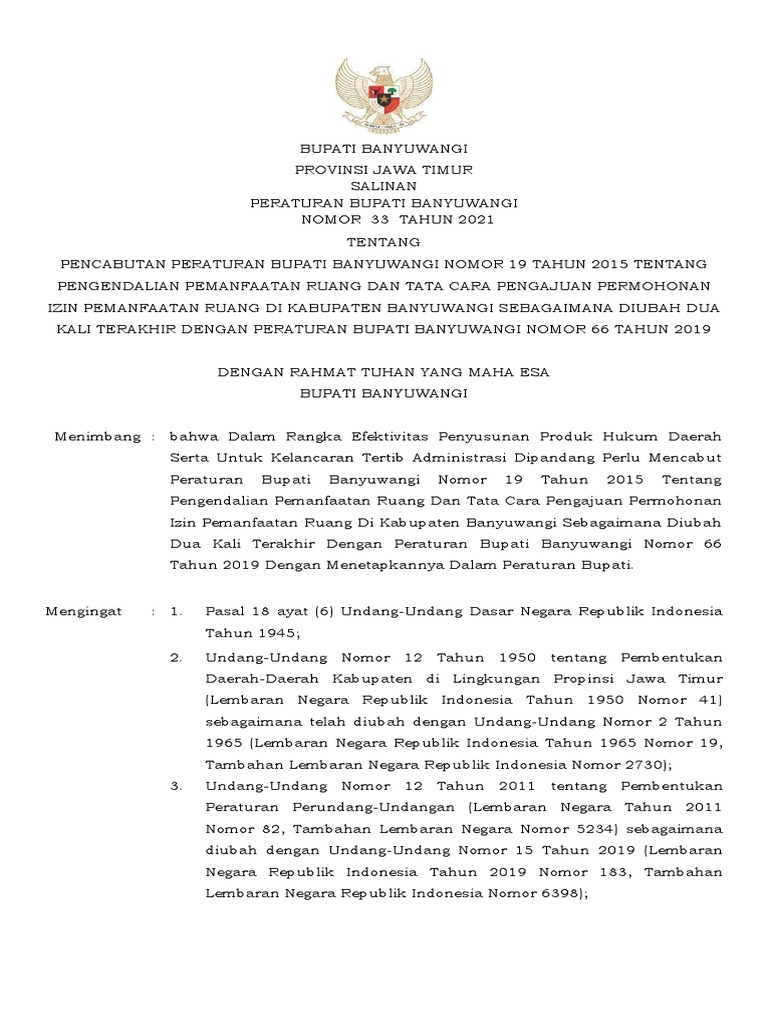 Perbup No 33 Tahun 2021 Pencabutan Perbup | PDF