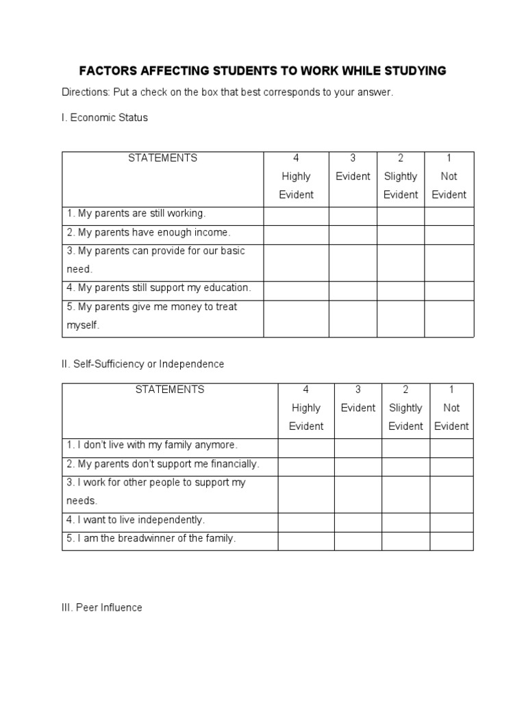 Factors Affecting Students To Work While Studying | PDF