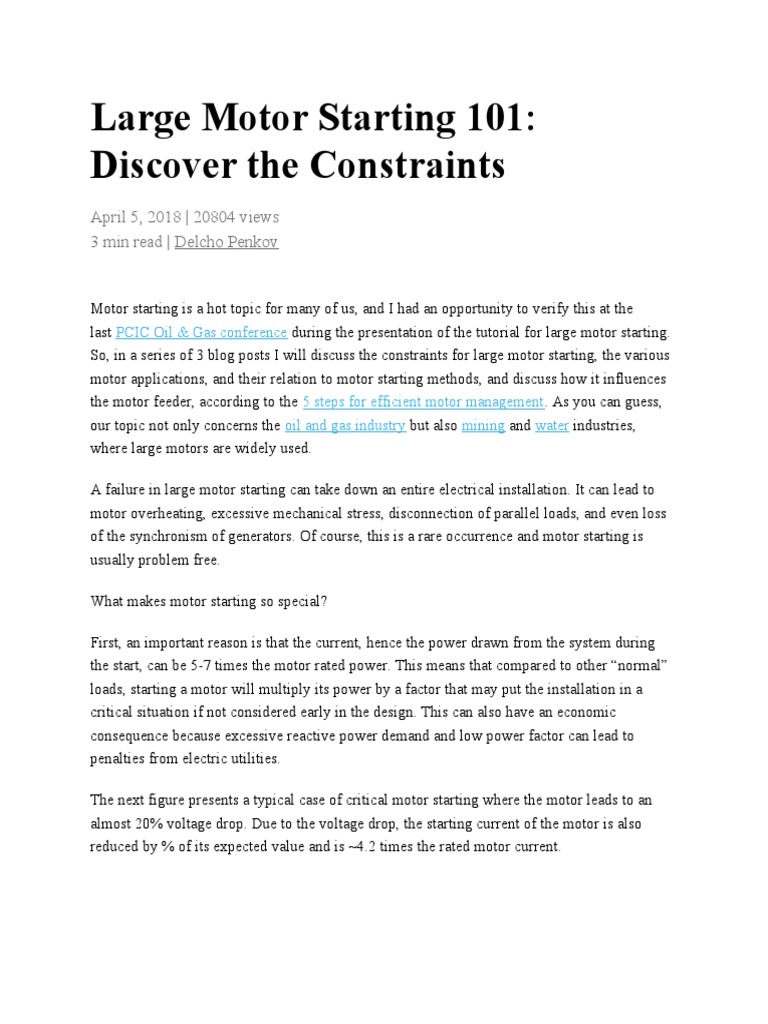 Large Motor Starting Constraints Explained | PDF | Electric Motor ...