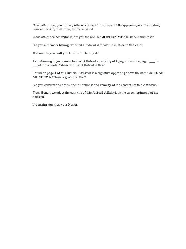 Judicial Affidavit Presentation: Mendoza Case | PDF | Politics | Social Science