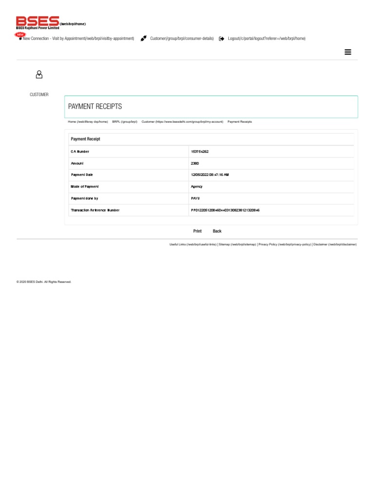 BSES Rajdhani Power Limited April Bill Payment | PDF