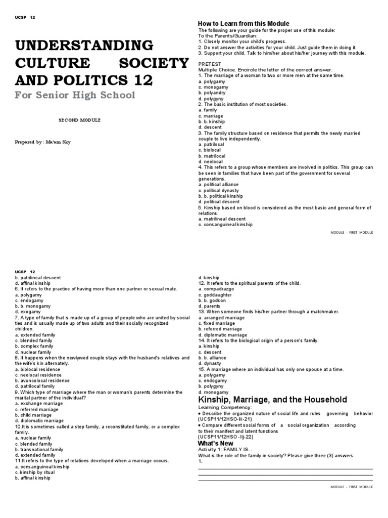 Ucsp Module 2 PDF | PDF | Family | Marriage