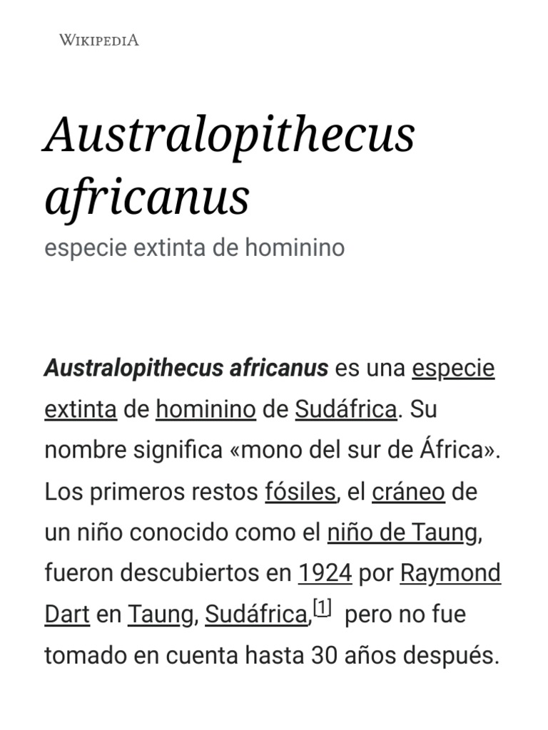 Australopithecus Africanus - Wikipedia PDF | PDF | Hominini | Paleoantropología