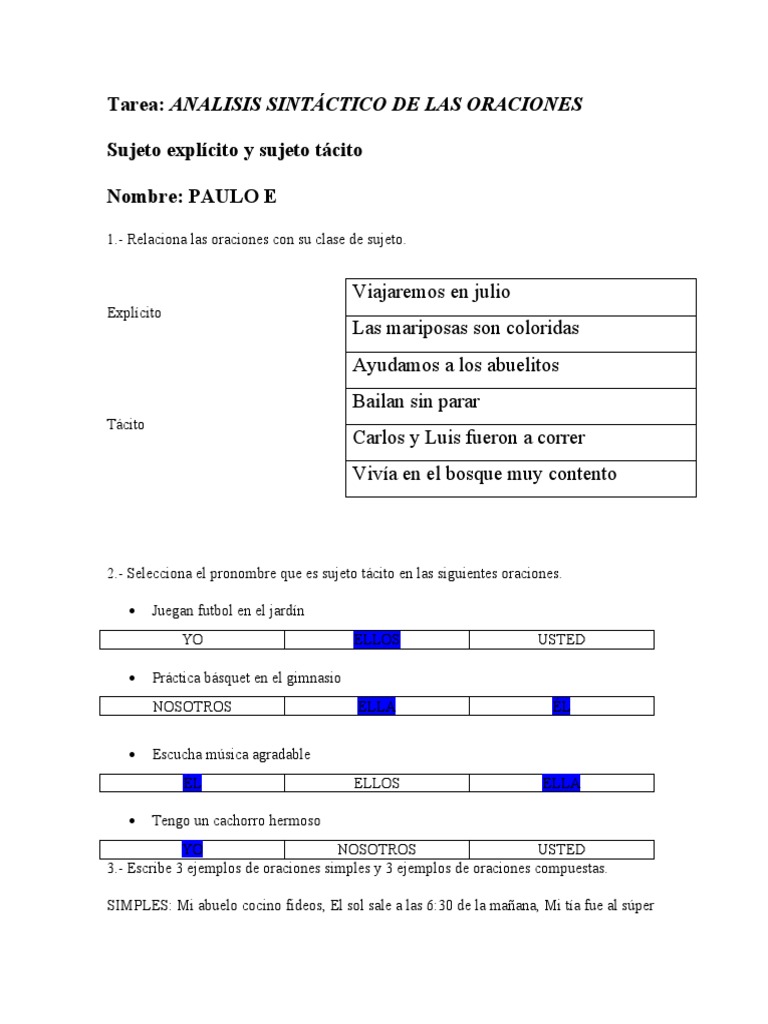 Tarea - Análisis Sintactico de Las Oraciones | PDF | Oración ...