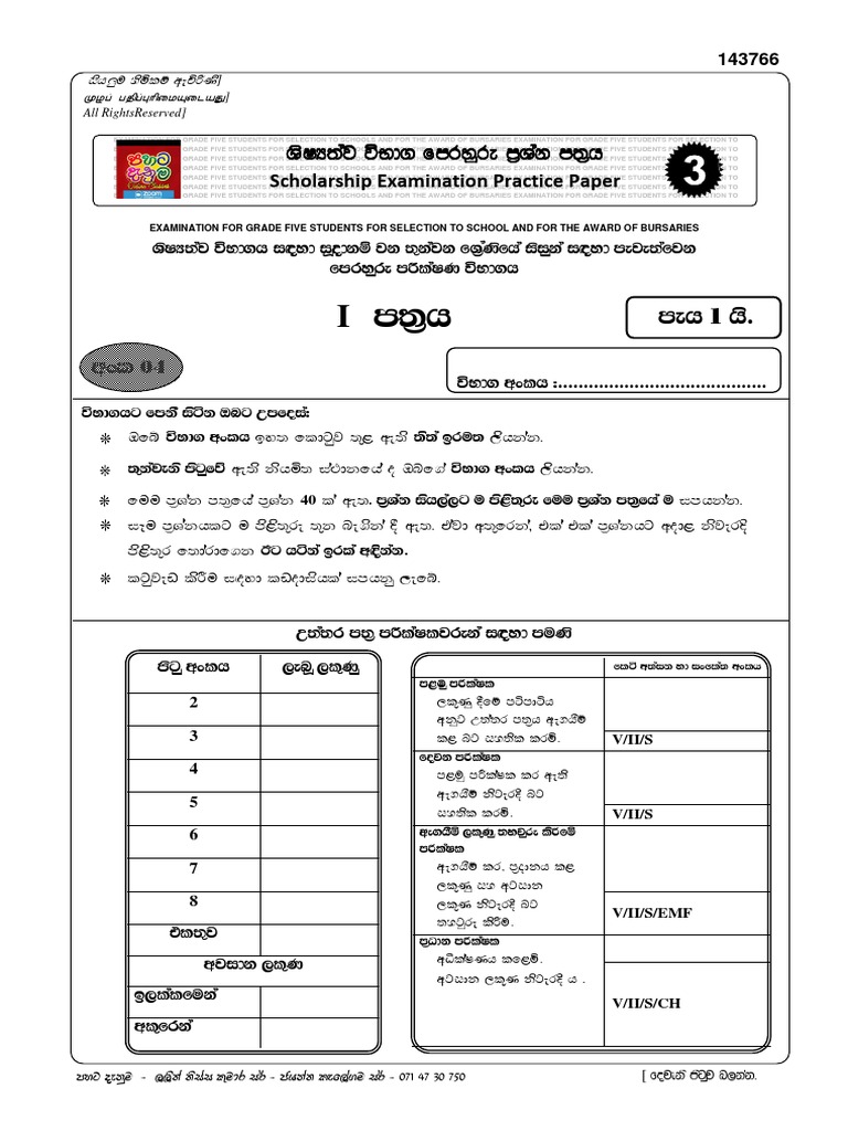 Model Paper I Grade - 3 or W M | PDF