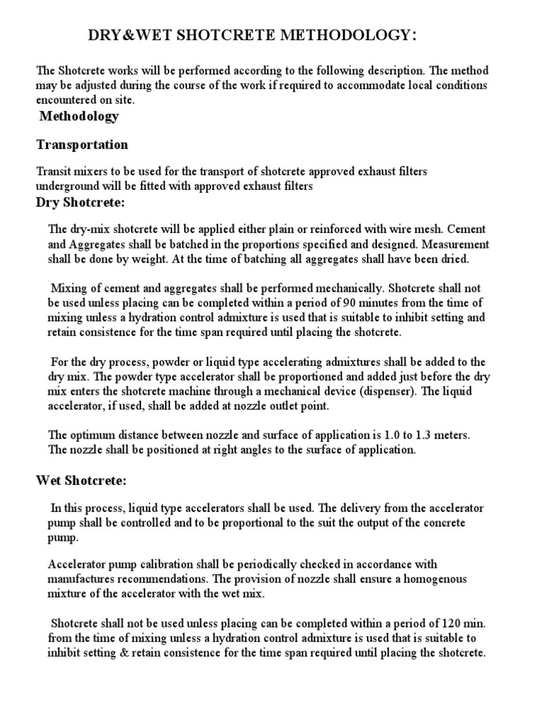 Dry&wet Shotcrete Methodology | PDF | Concrete | Cement