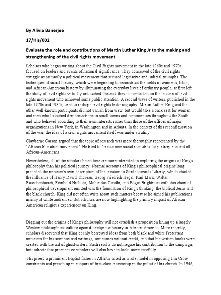 Evaluate The Role and Contributions of Martin Luther King JR To The ...