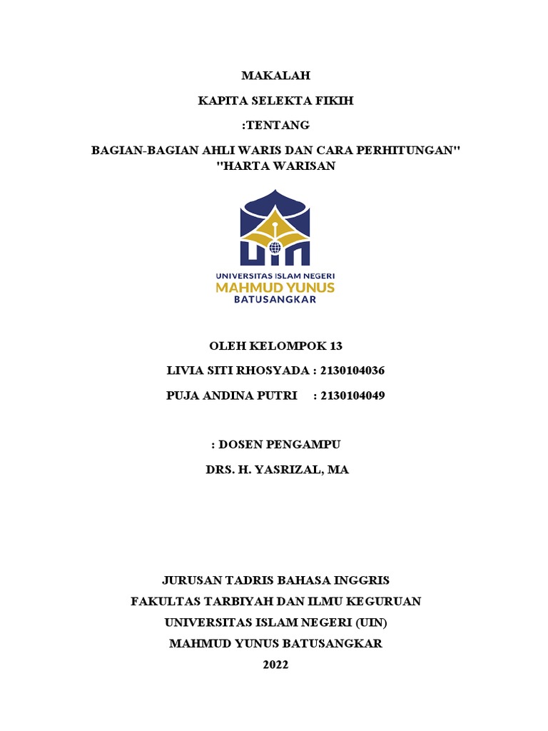 Makalah Kapita Selekta Fikih KLP 13 | PDF | Agama & Spiritualitas