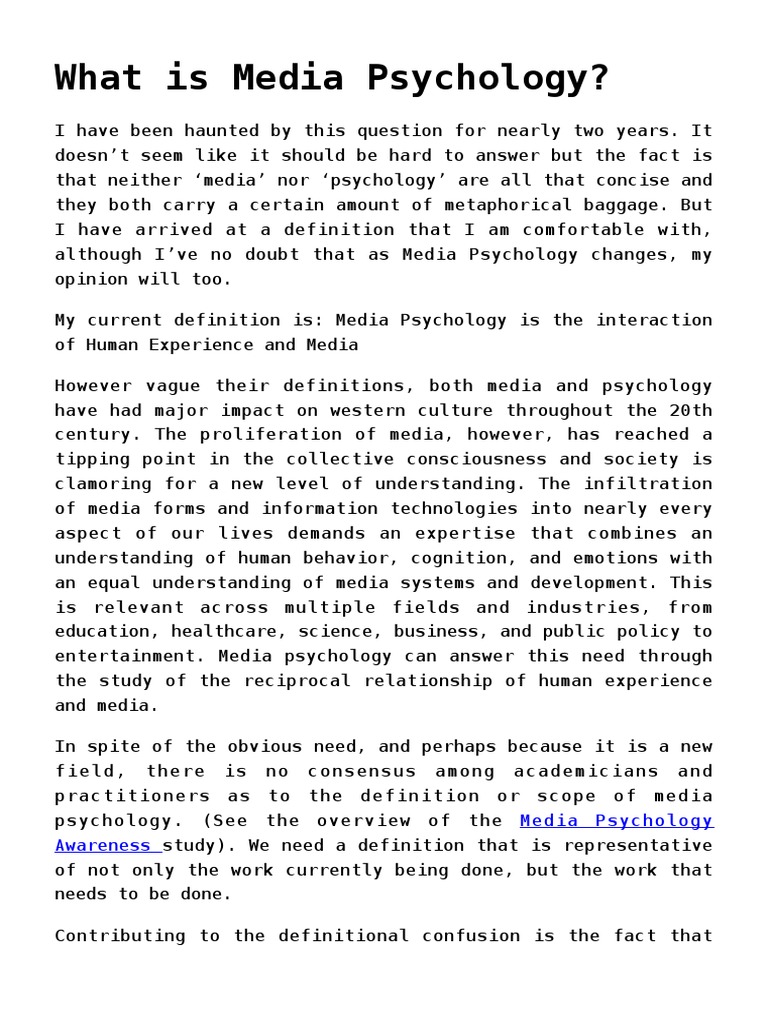 What Is Media Psychology? | PDF | Psychology | Media (Communication)