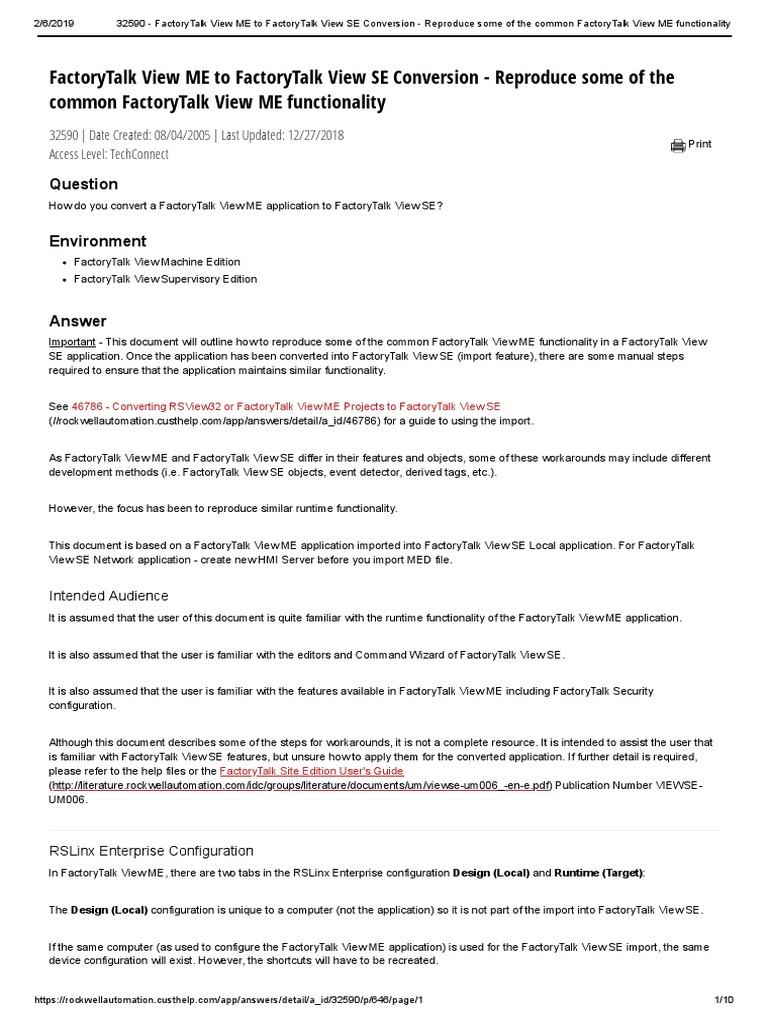 FactoryTalk View ME To FactoryTalk View SE Conversion - Reproduce Some of The Common FactoryTalk ...