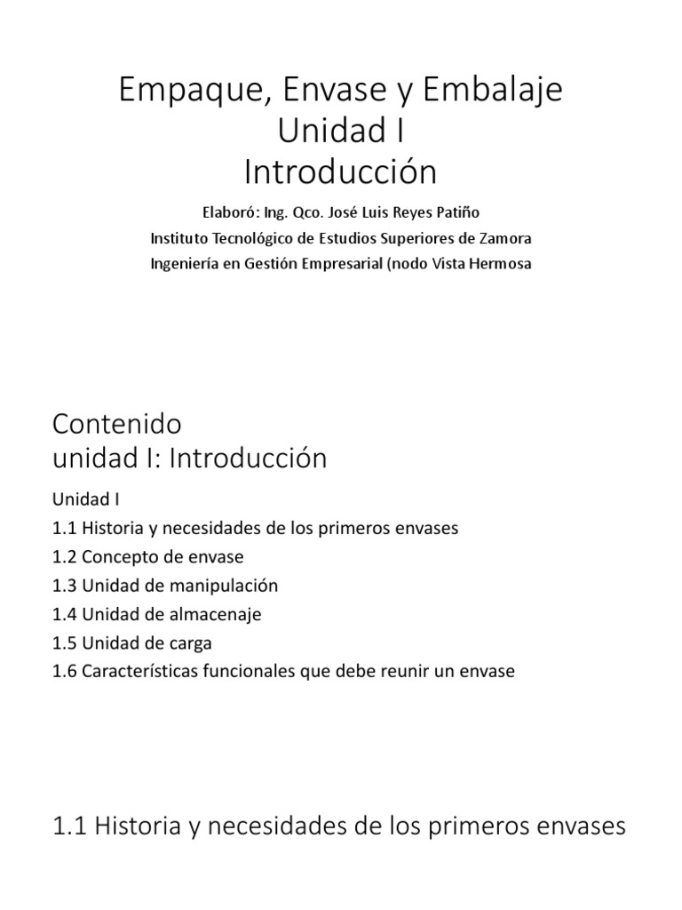 Empaque Envase Y Embalaje Unidad I Pdf Lentes