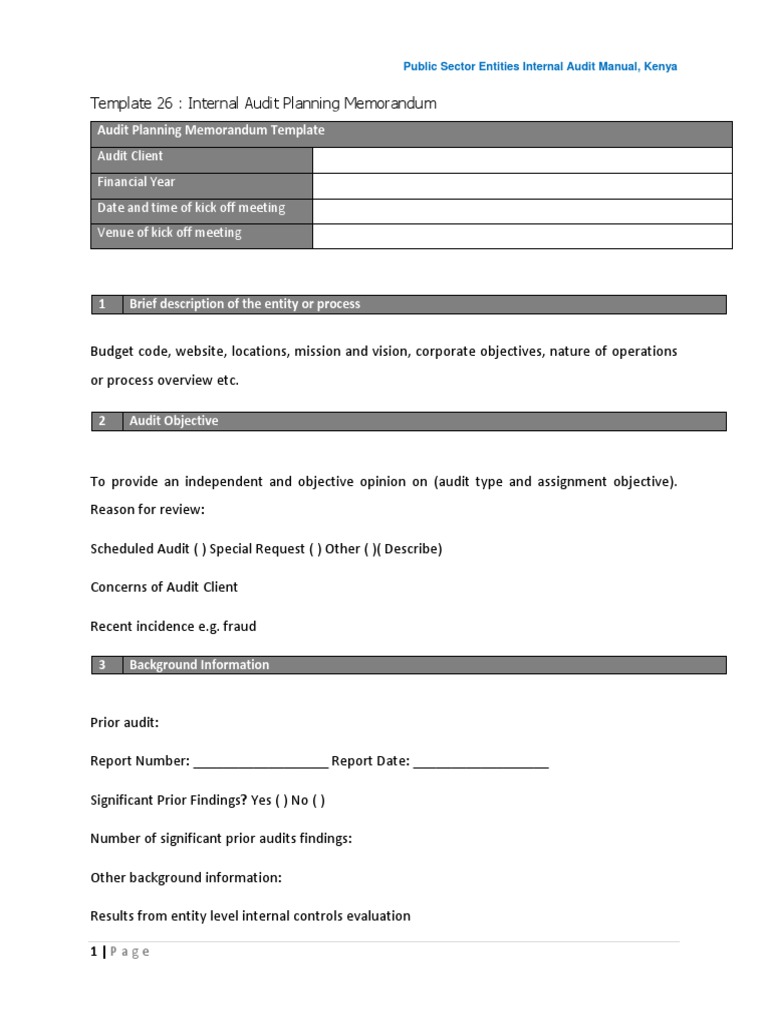 Internal Audit Planning Memorandum Template | PDF | Audit | Internal ...