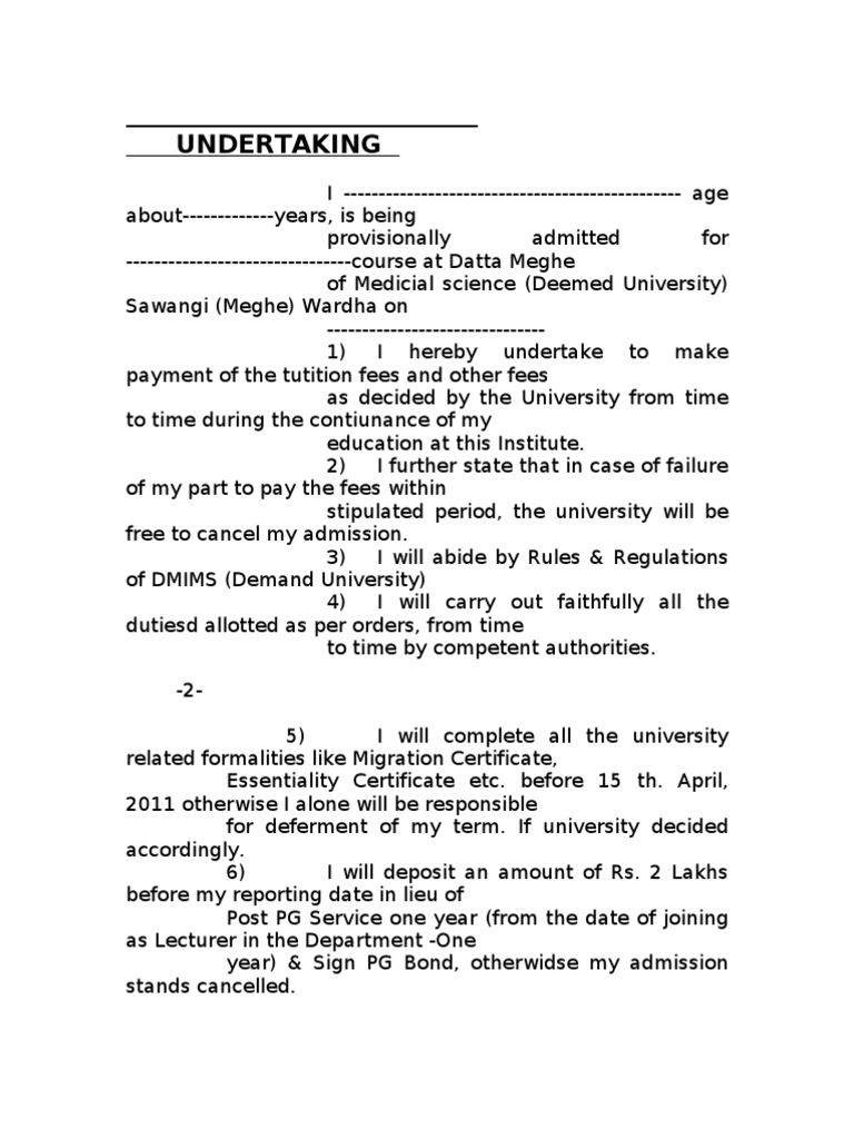 Admission Undertaking for DMIMS Students | PDF