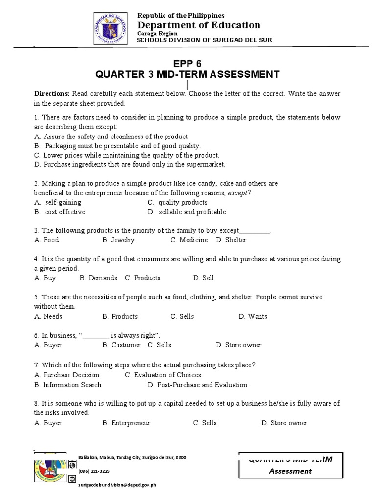 Quarter 3 Mid-Term Assessment: A Study Guide on Business Concepts ...