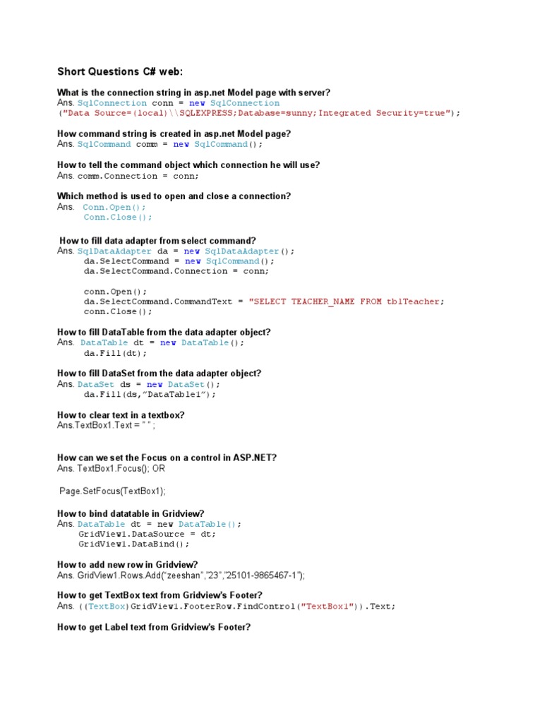 ERP Short Questions | PDF | Ajax (Programming) | C Sharp (Programming Language)